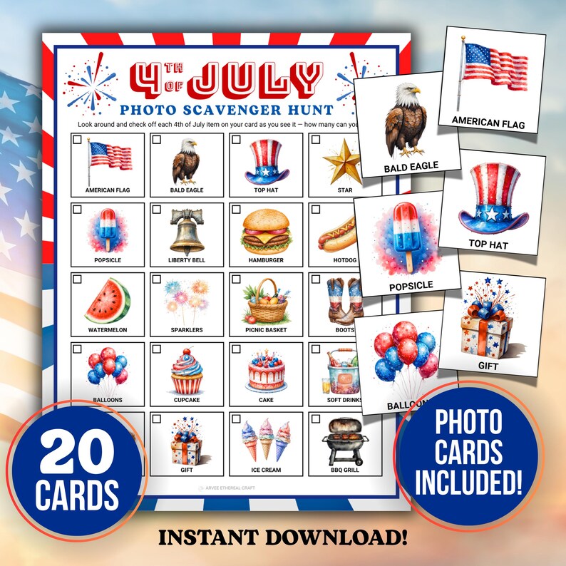 4th of July Photo Scavenger Hunt, Printable Outdoor Indoor Treasure ...