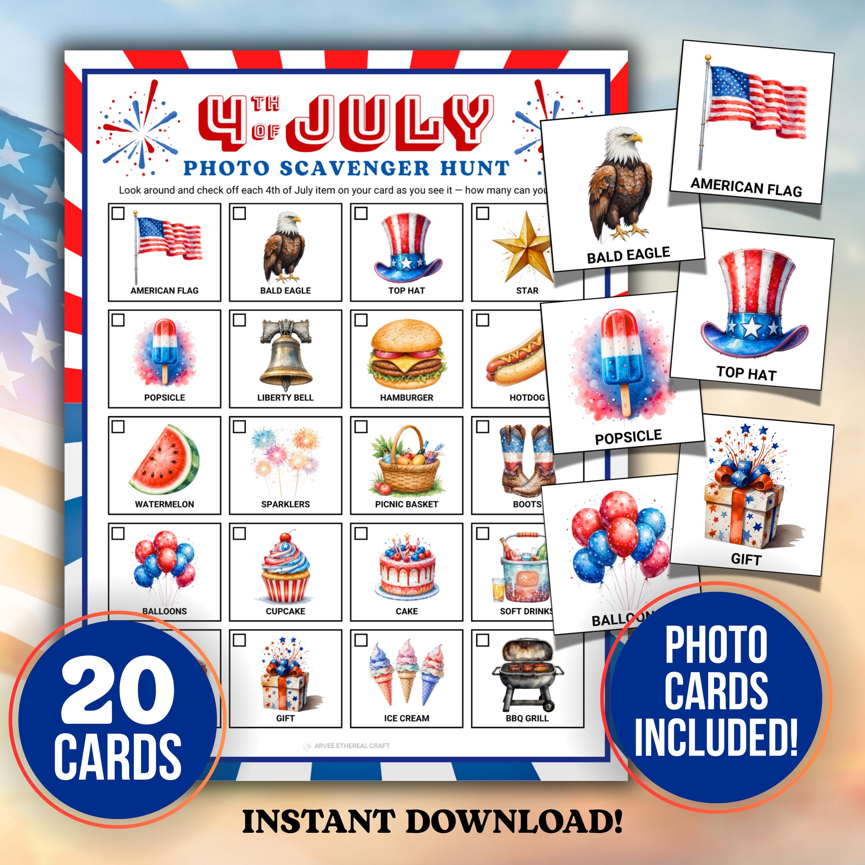 4th of July Photo Scavenger Hunt, Printable Outdoor Indoor Treasure ...