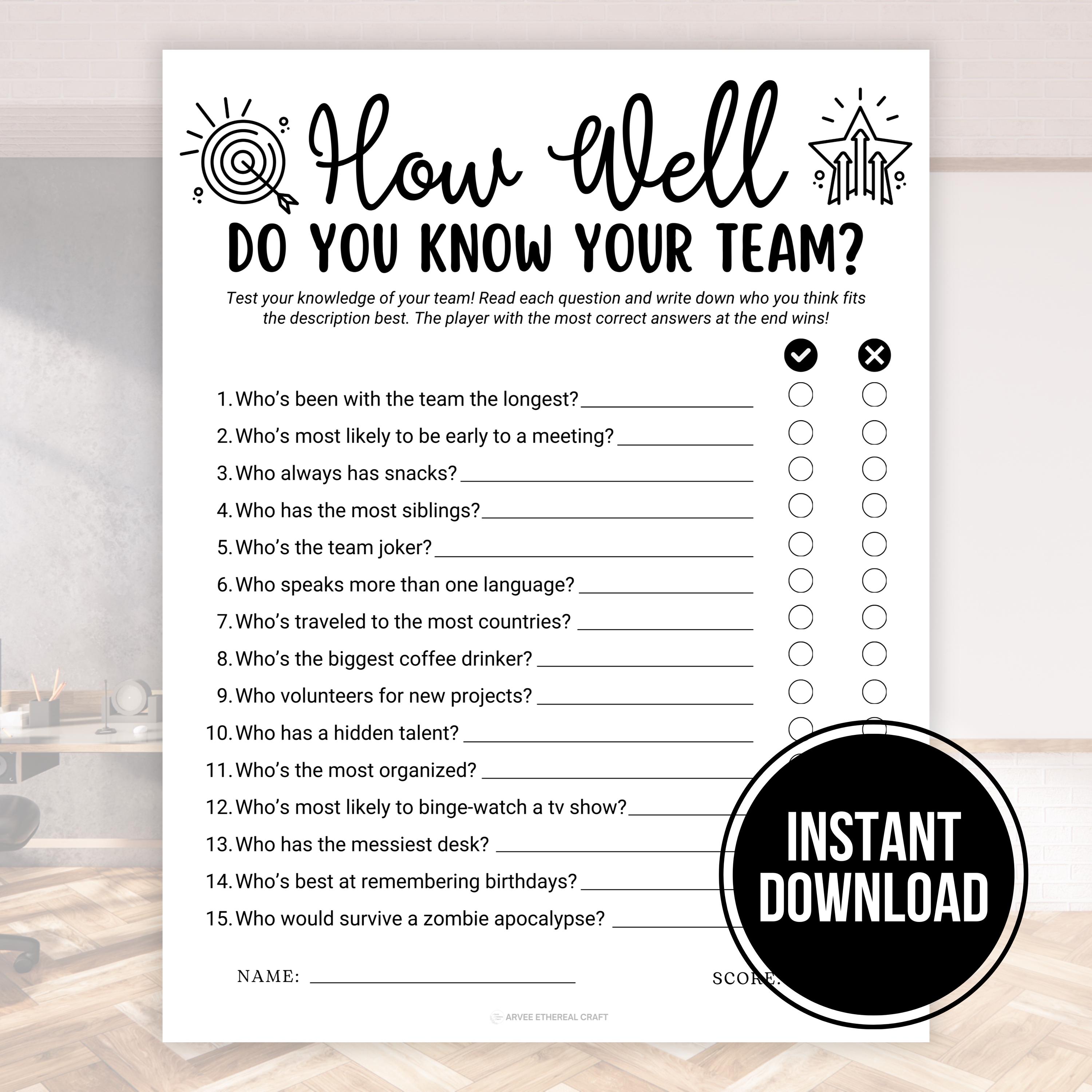 Office Team Building Games, Printable How Well Do You Know Your Team ...