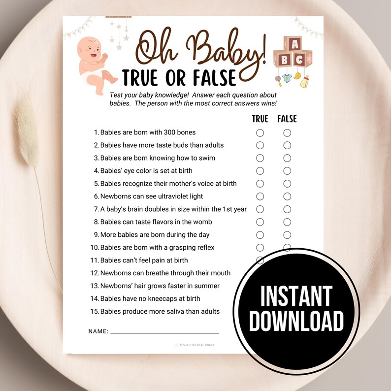 True or False Baby Shower Game, Oh Baby Printable Virtual Baby Shower ...