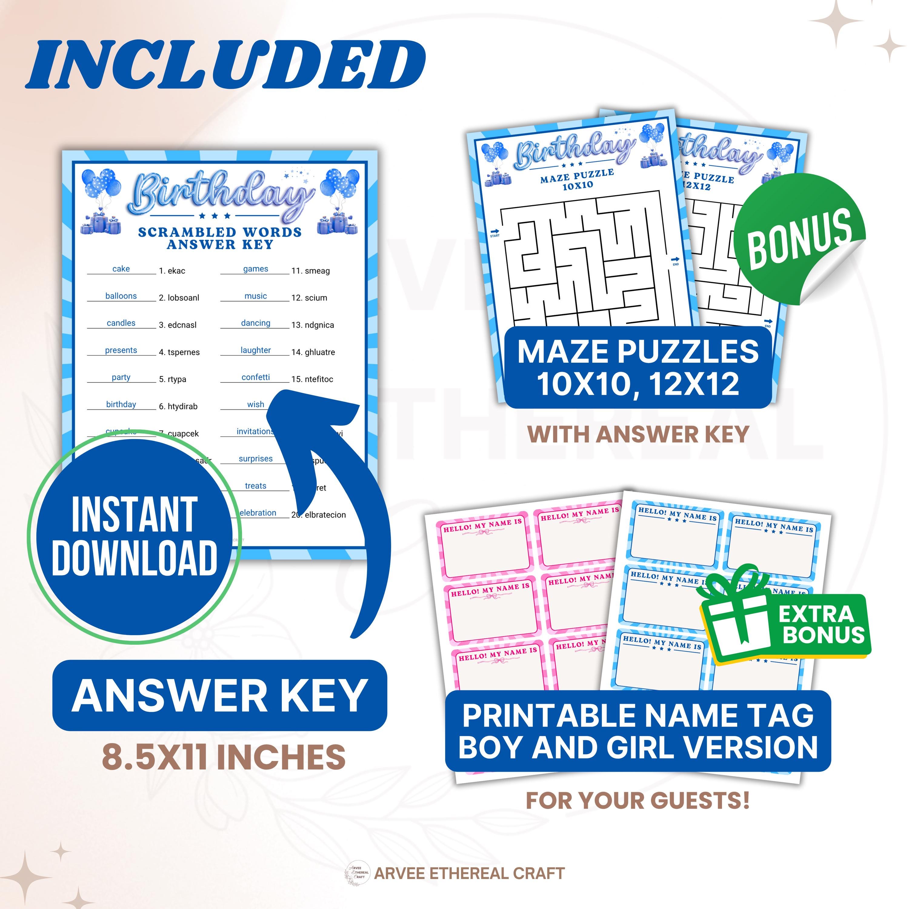 Scrambled Words Game, Birthday Printable Jumbled Words Game, Kids Word ...