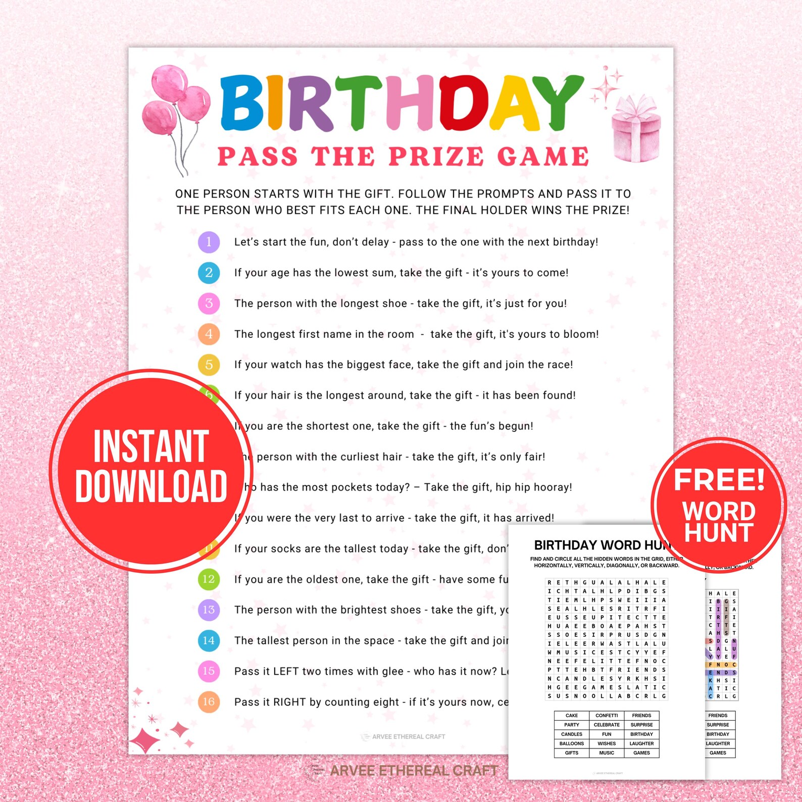 Birthday Pass the Prize Games, Printable Kids Girl Birthday Party Games ...
