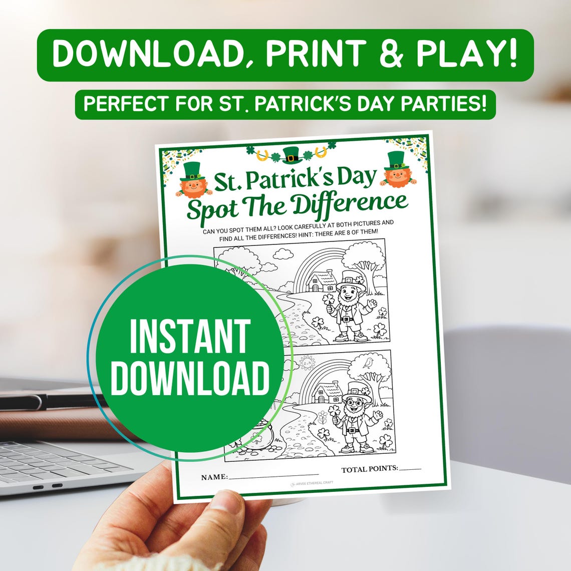 Printable St Patrick's Day Spot the Difference Game, Find the ...