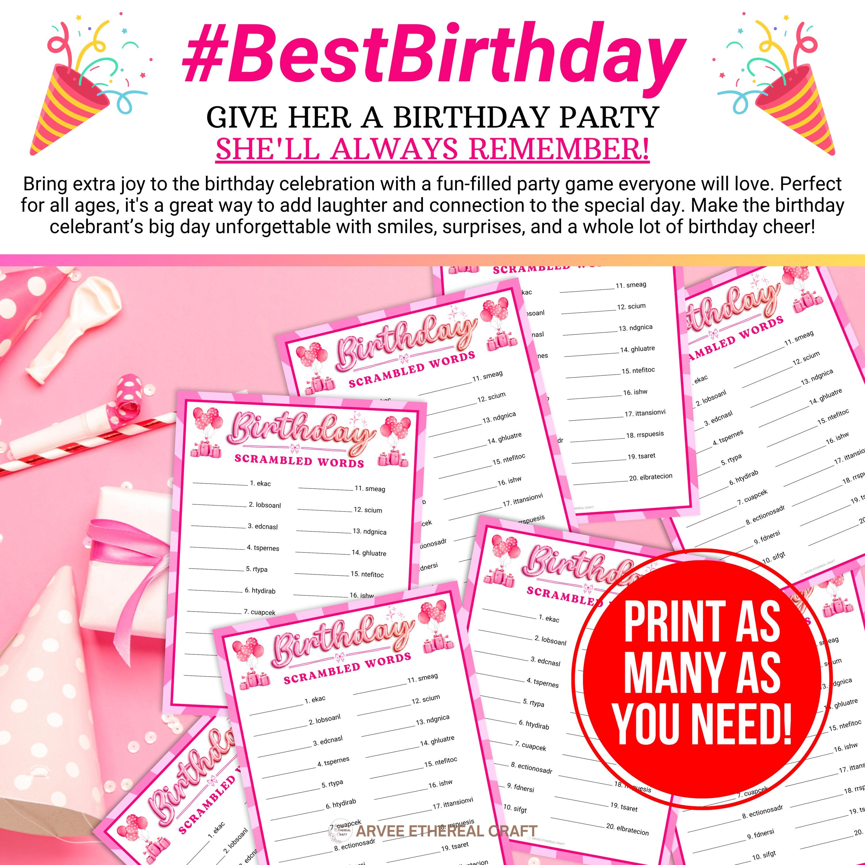 Birthday Scrambled Words Game, Printable Jumbled Words Game, Kids Word ...