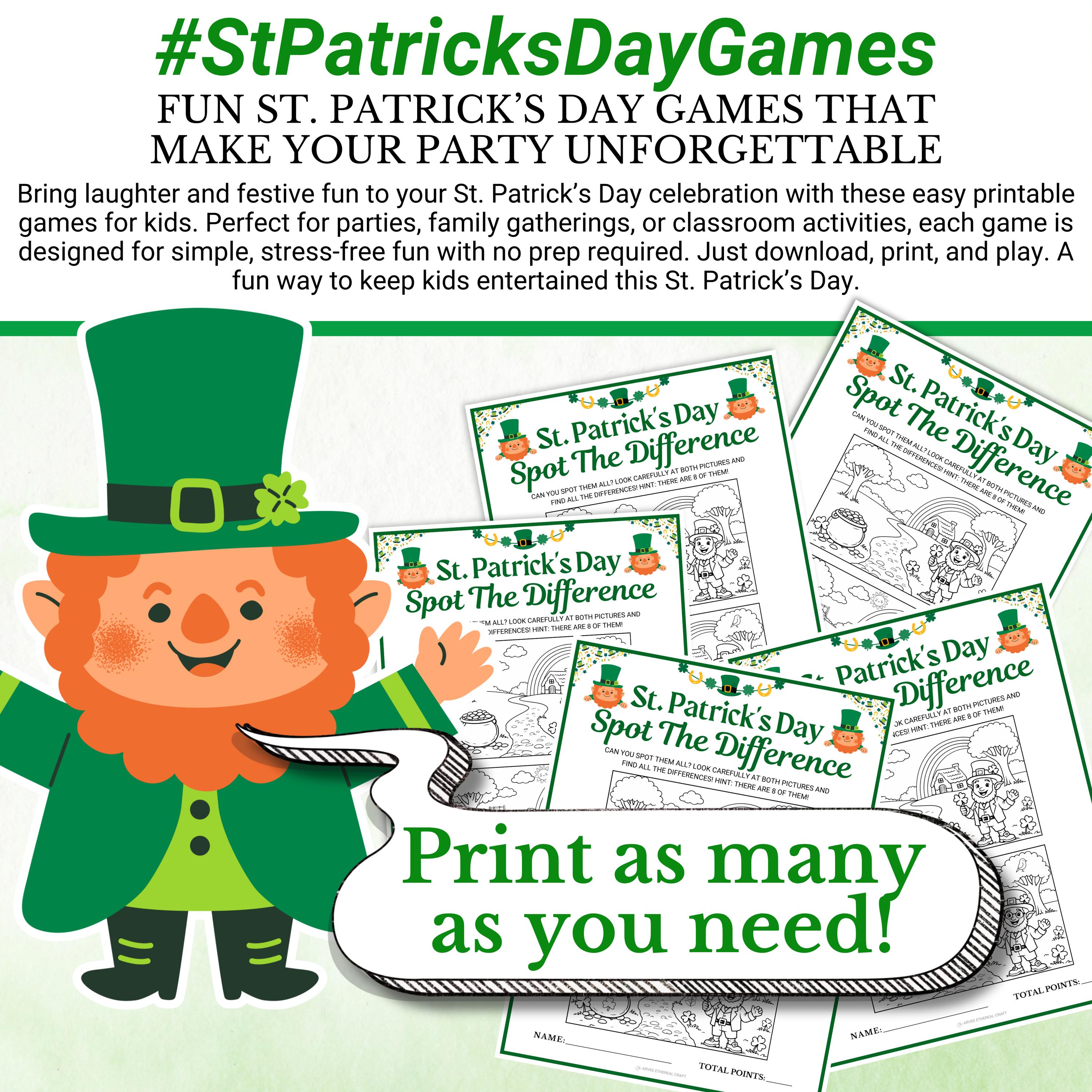 Printable St Patrick's Day Spot the Difference Game, Find the ...