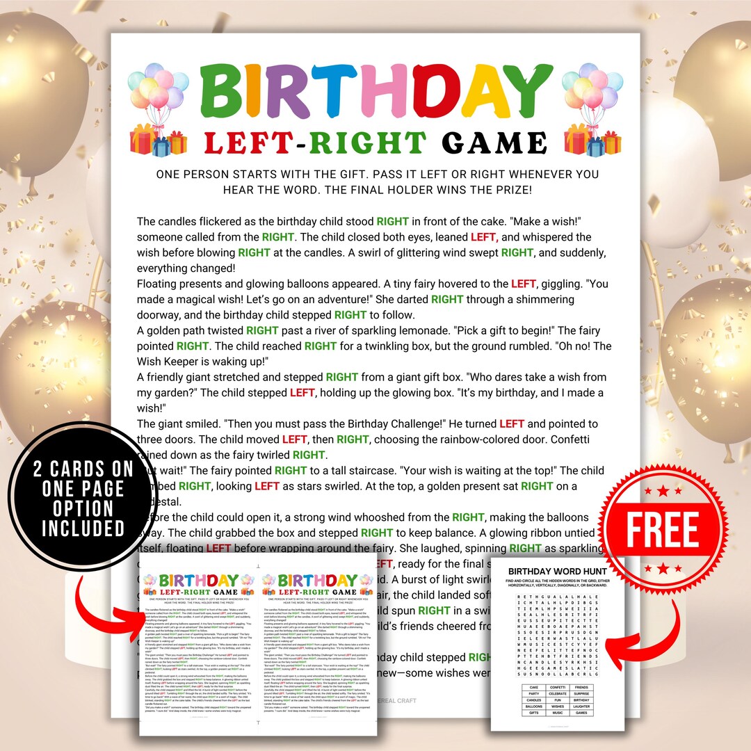 Birthday Left Right Games, Printable Pass the Gift Present Game, Gift ...