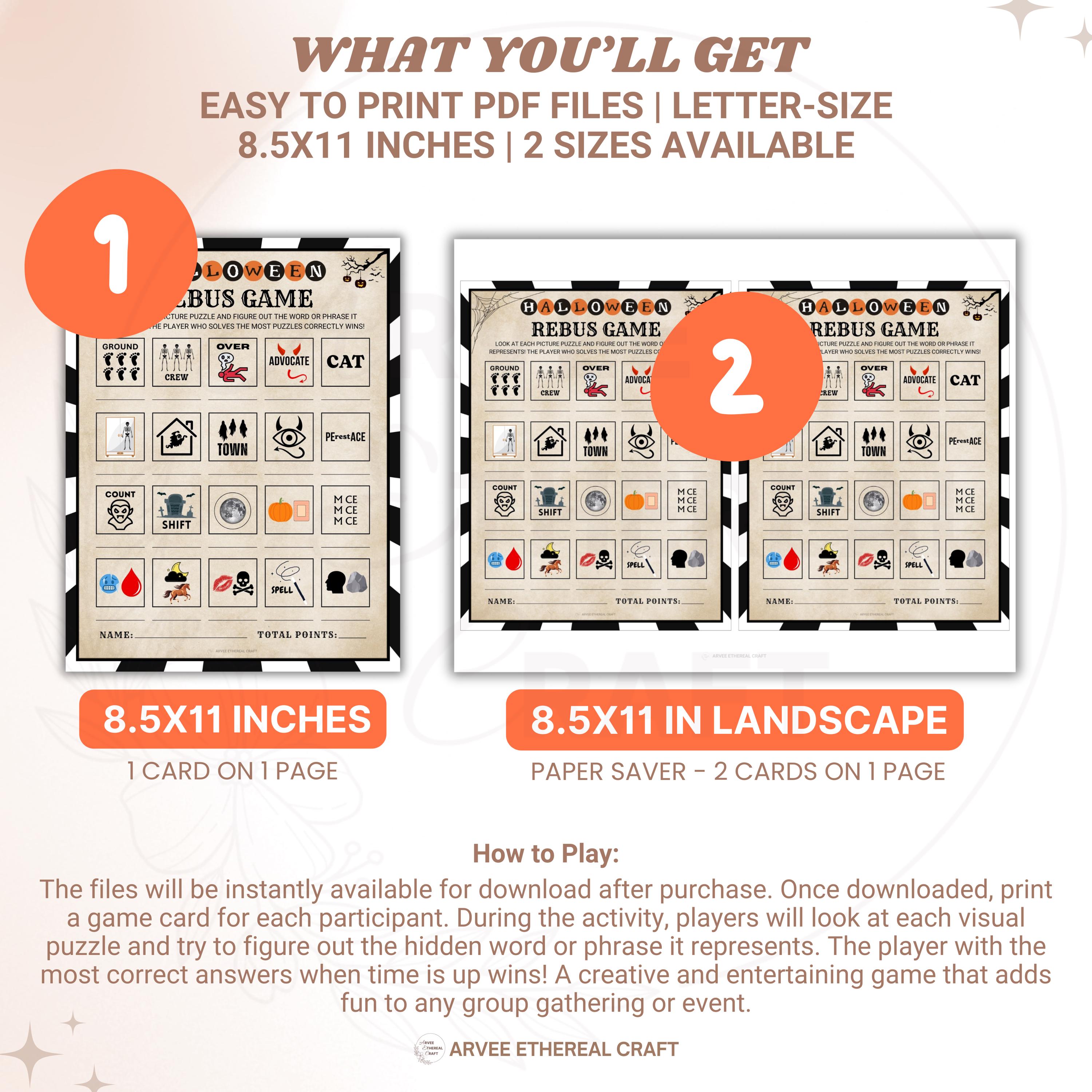 Halloween Rebus Game, Printable Rebus Puzzles, Picture Puzzle Quiz ...