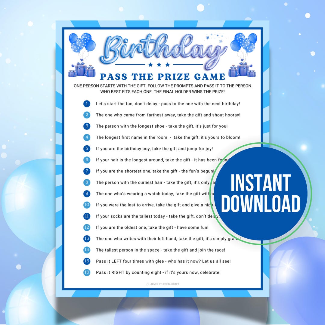 Birthday Pass the Prize Game, Printable Gift Exchange Pass the Prize ...