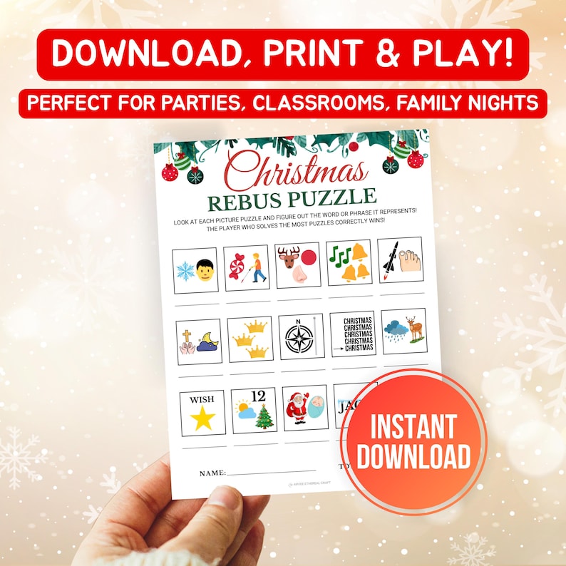 Printable Christmas Rebus Game, Rebus Puzzles, Picture Puzzle Quiz ...