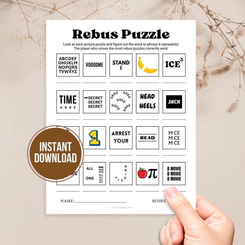 Rebus Puzzles, Printable Rebus Game, Picture Puzzle Quiz, Picture ...