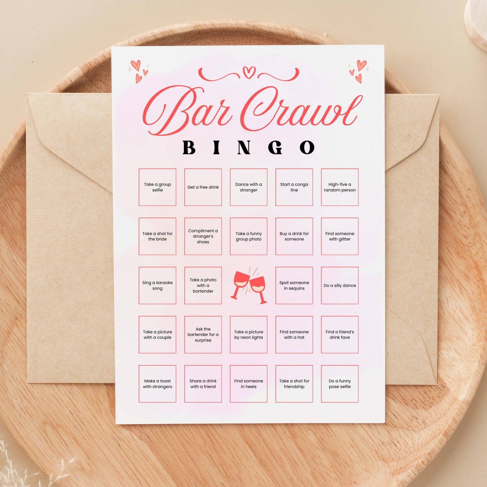Bar Crawl Bingo Game, Bachelorette Party Bar Scavenger Hunt, Ladies ...