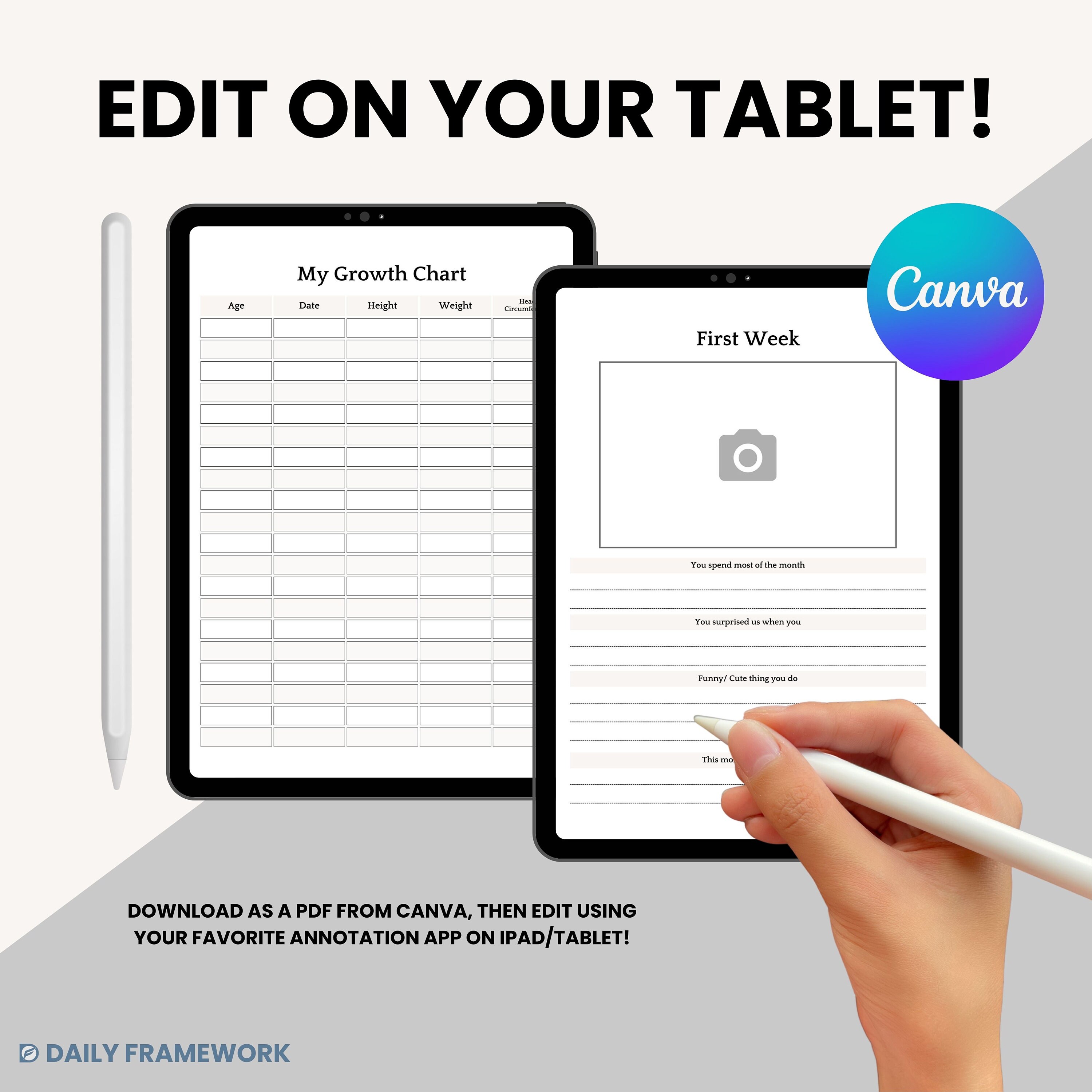 Baby Memory Book, Pregnancy Journal, Printable Growth Chart, Birth Plan ...