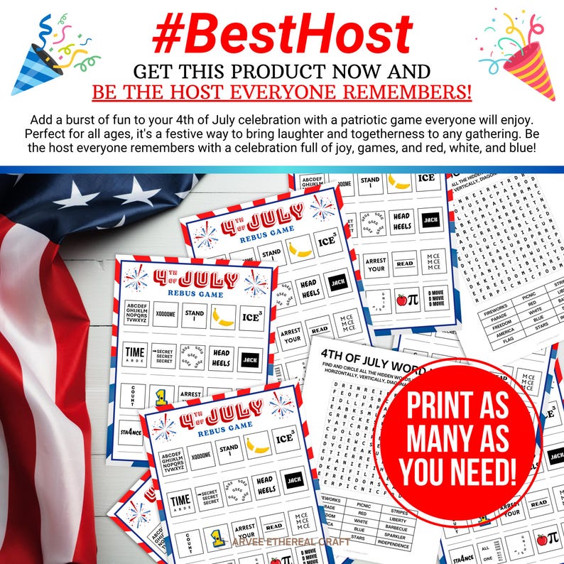 Rebus Game, 4th of July Printable Rebus Puzzles, Word Play Trivia ...