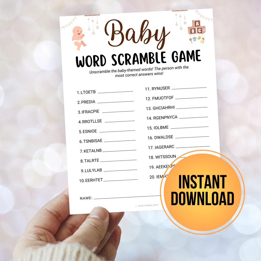 Printable Baby Word Scramble Game, Baby Shower Puzzle, Scrambled Words ...