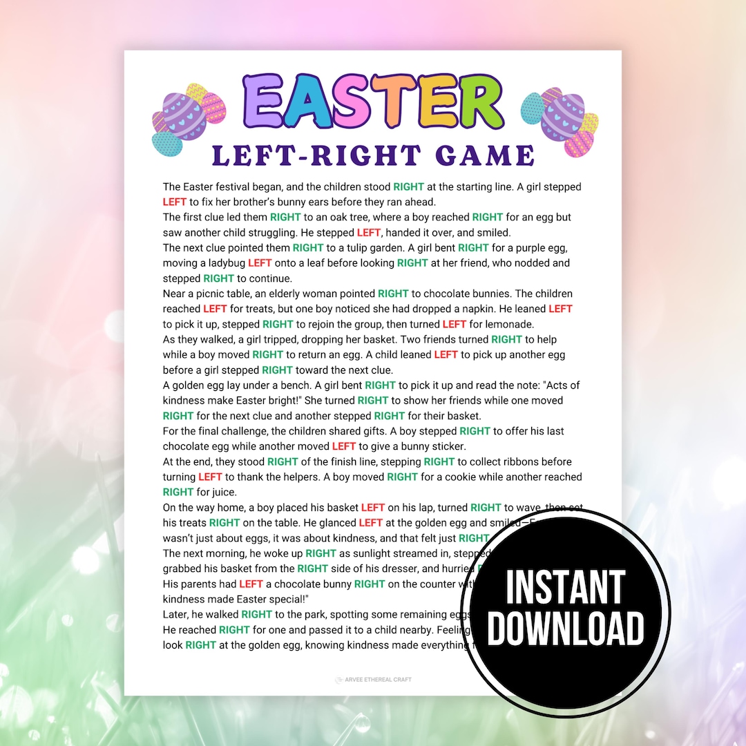 Easter Left Right Games, Printable Easter Story, Easter Activity Pass ...
