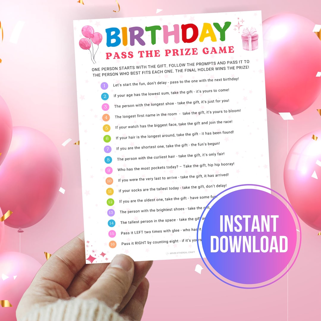 Birthday Pass the Prize Games, Printable Kids Girl Birthday Party Games ...
