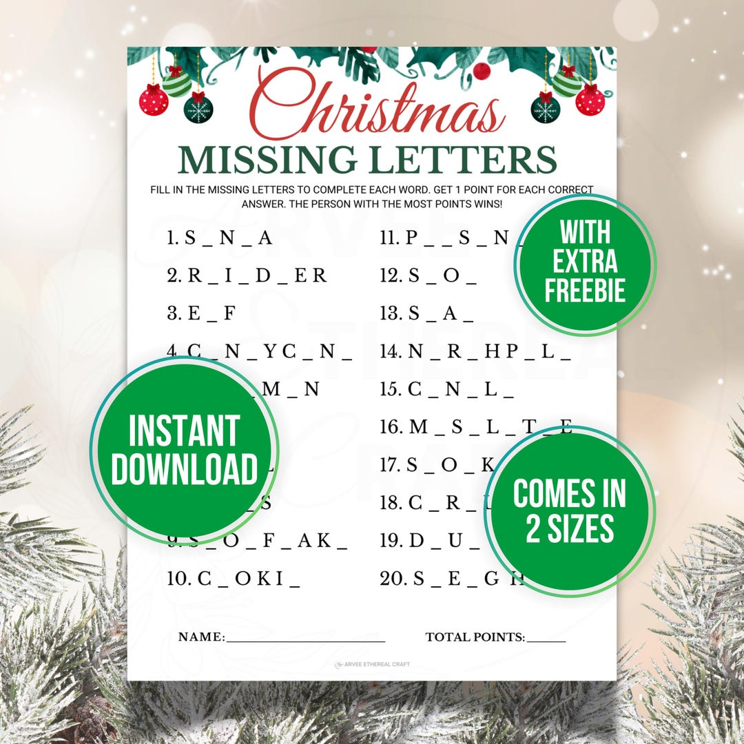 Printable Christmas Missing Letters Game, Fill in the Blanks Game ...
