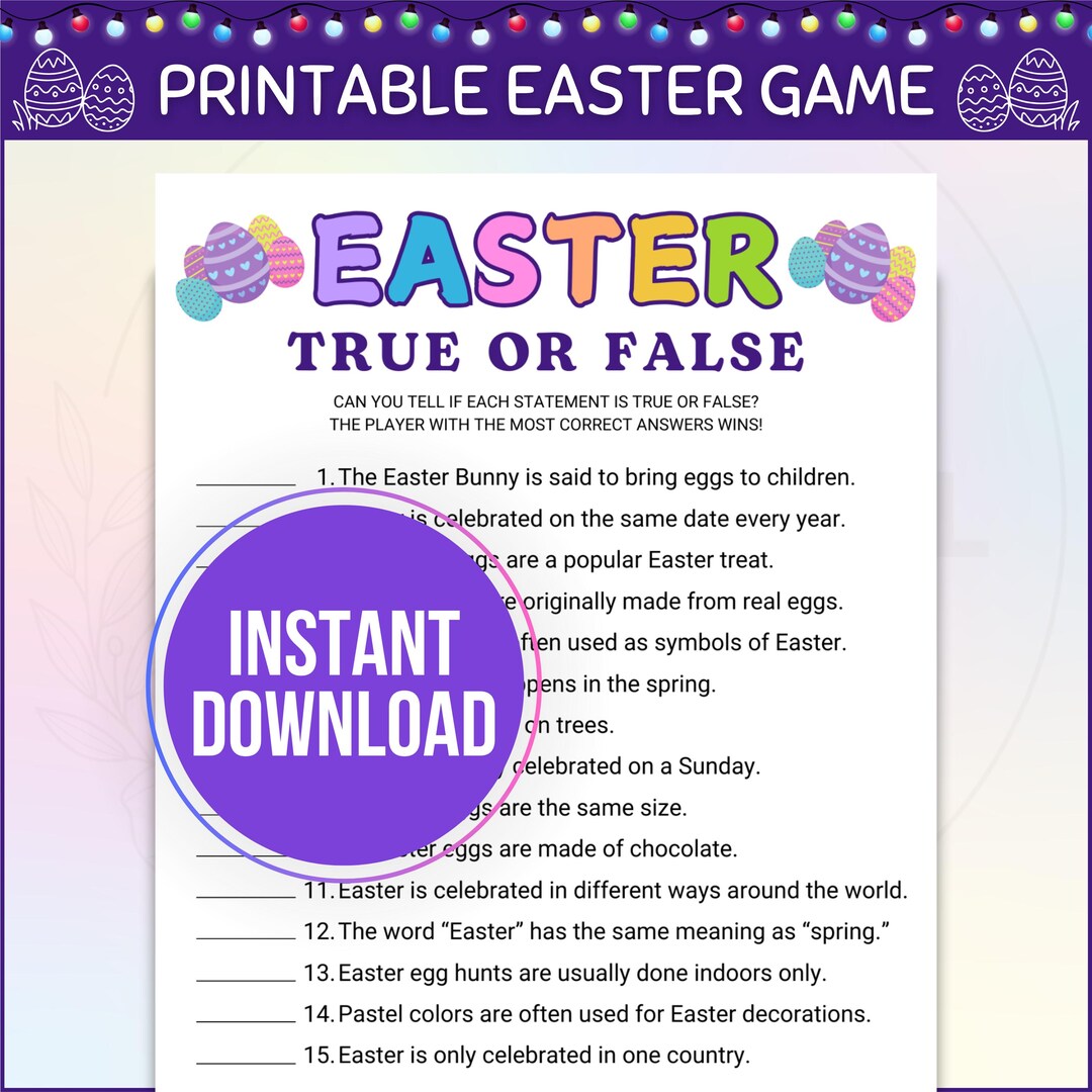 Easter True or False Game, Printable Trivia Games, General Knowledge ...
