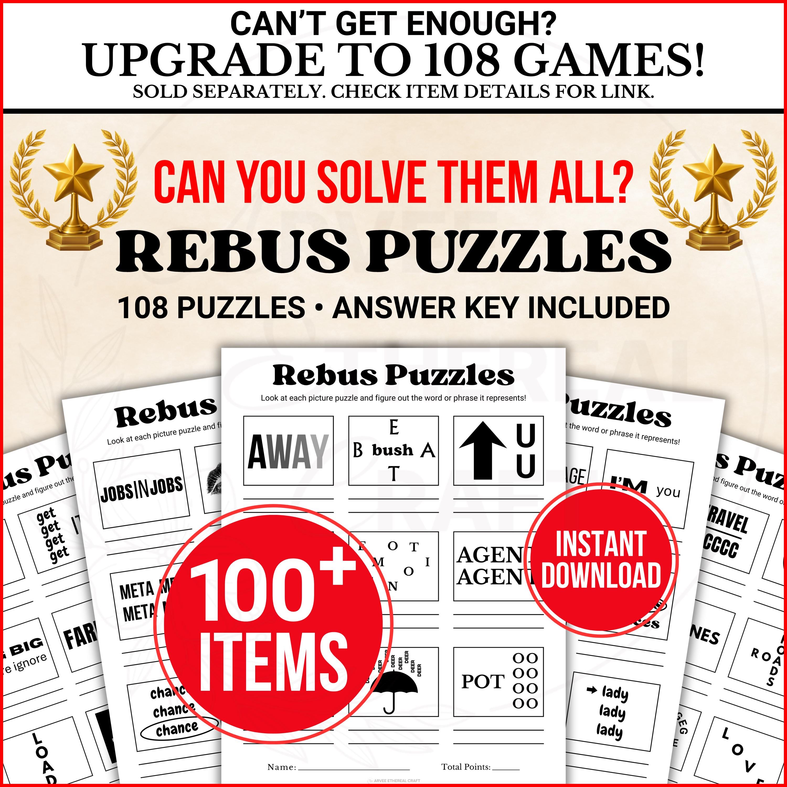 Rebus Word Puzzles Printable, Picture Puzzle Quiz Game, Brain Teaser ...
