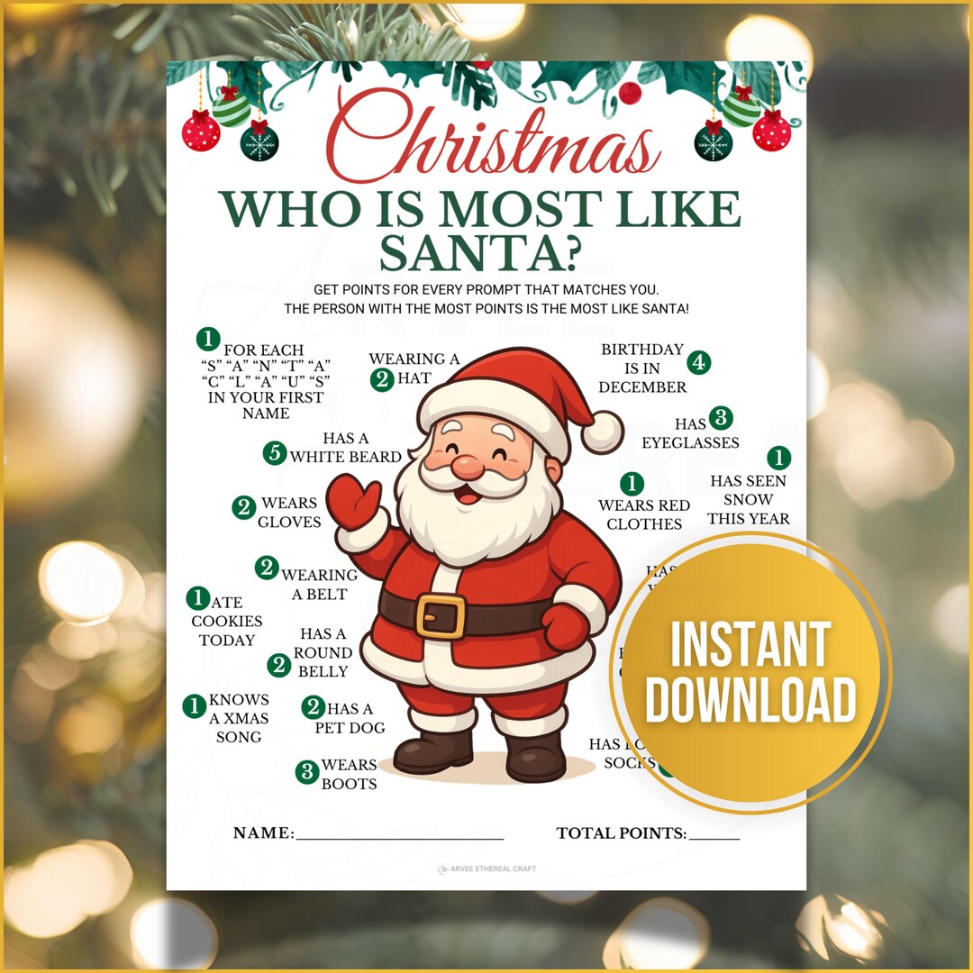 Who is Most Like Santa Game, Printable Santa Claus Game, Office ...