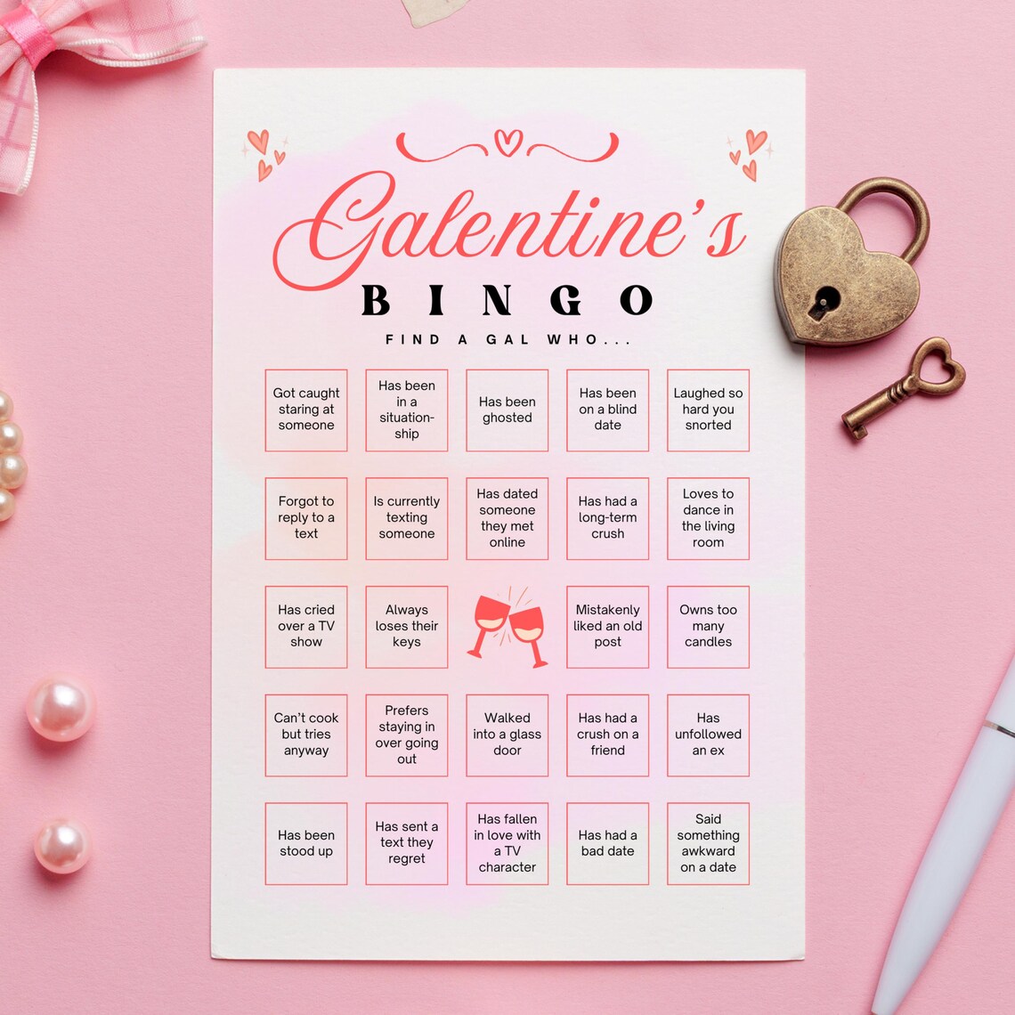 Galentines Bingo, Printable Galentines Day Card, Galentines Invitation ...