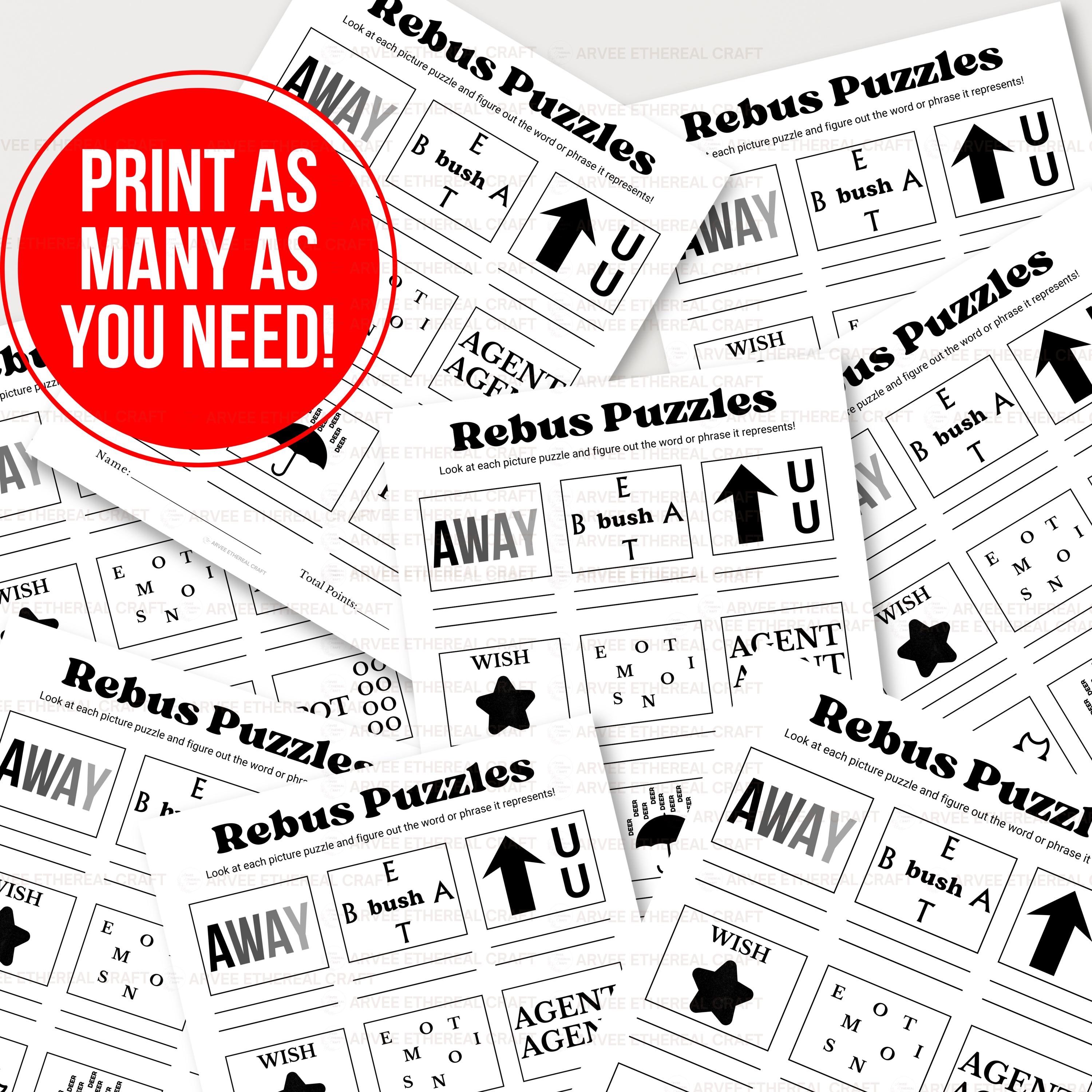 Rebus Word Puzzles Printable, Picture Puzzle Quiz Game, Brain Teaser ...