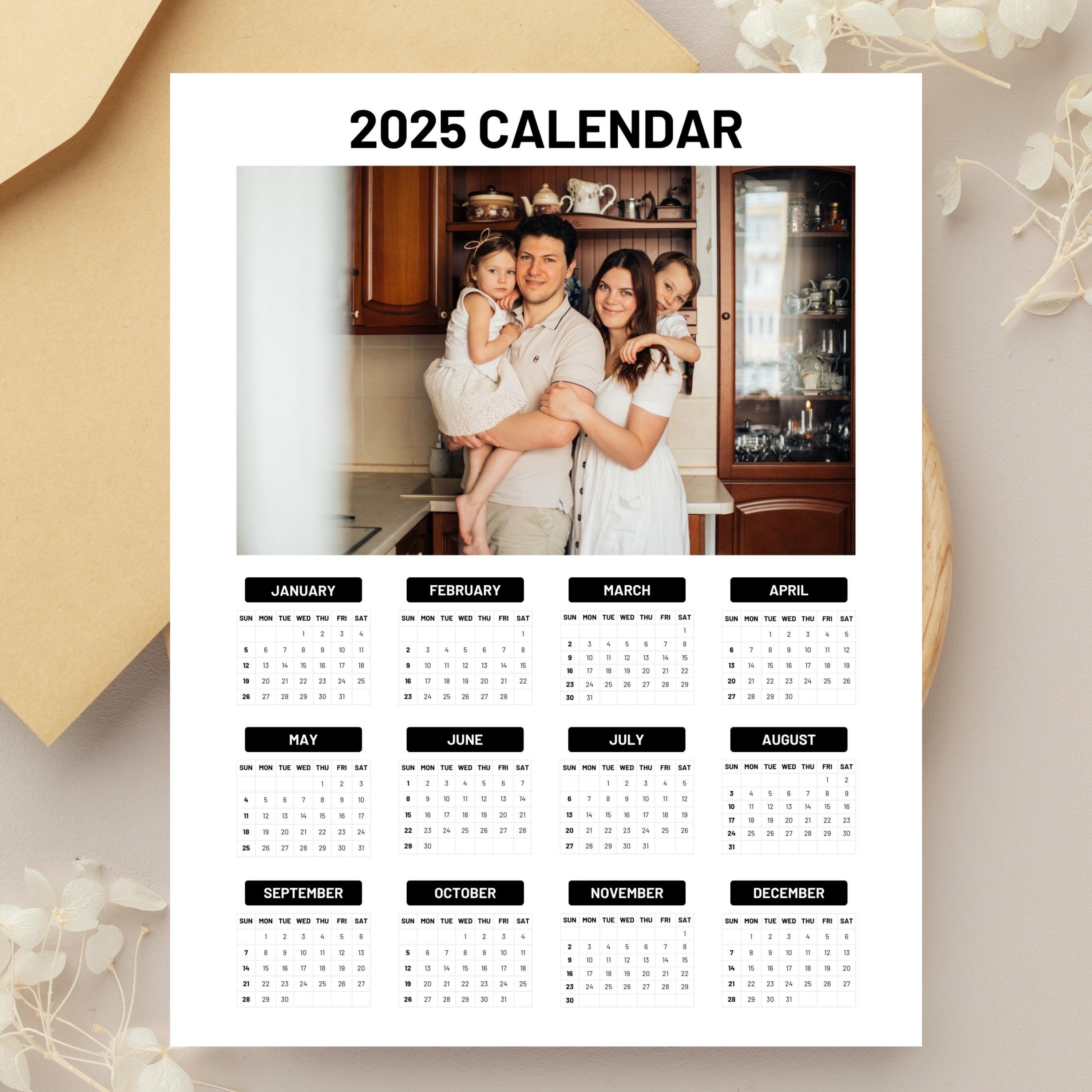 2025 Custom Photo Calendar Template, Personalized Calendar, Editable Canva Template, Full Year ...