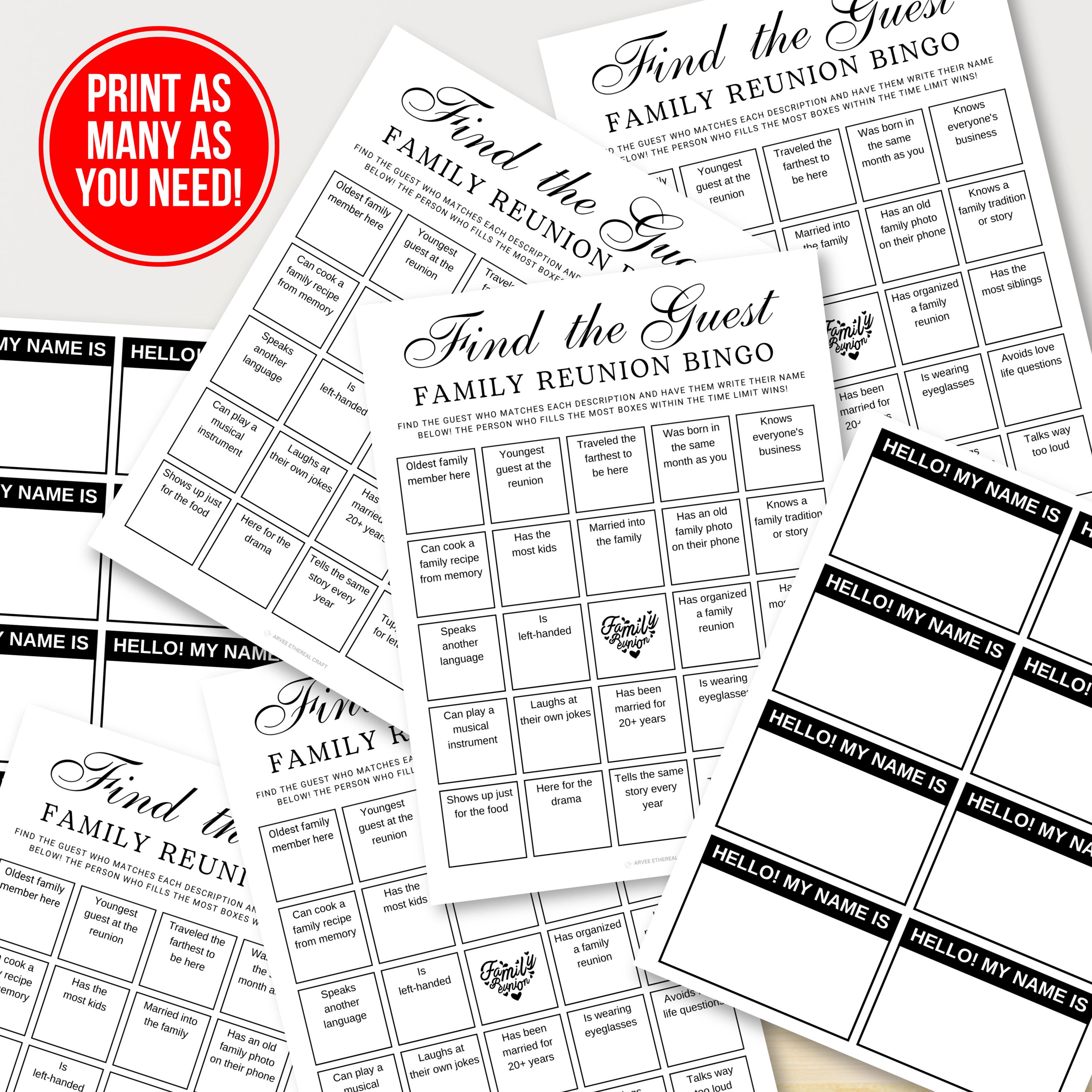 Family Reunion Find the Guest Bingo, Printable Find Someone Who Bingo ...