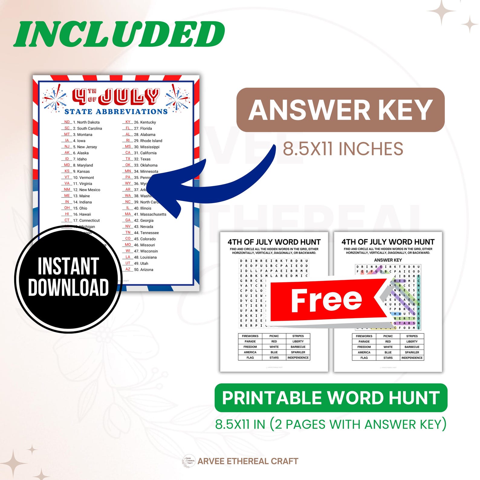 USA State Abbreviations Game, 4th of July Printable 50 US United States ...