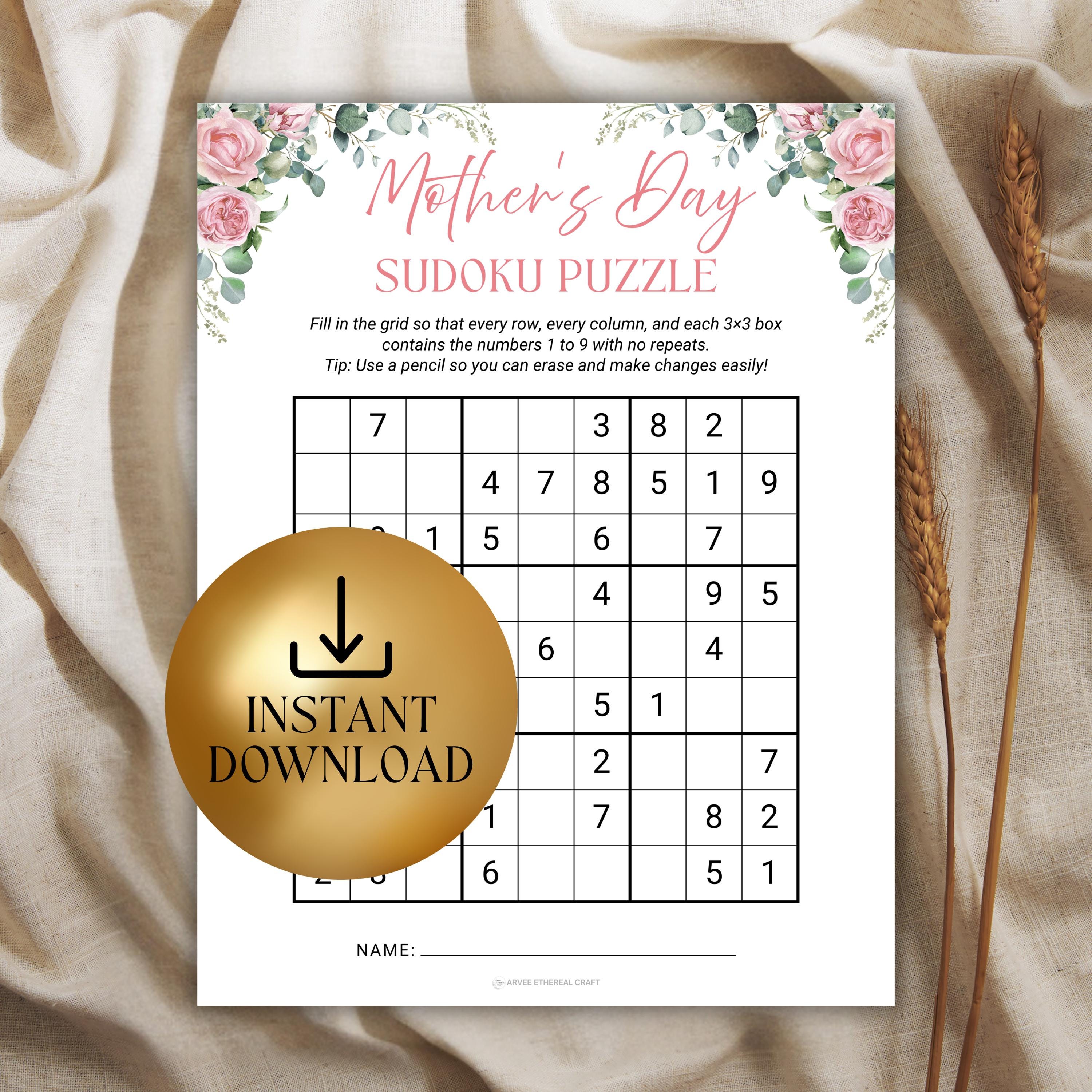 Mothers Day Sudoku Puzzles, Printable Sudoku Game, Number Puzzles, Math ...