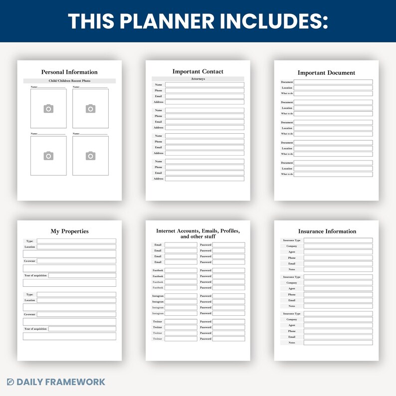 End of Life Planner Printable, Memorial Funeral Favors, in Case of ...
