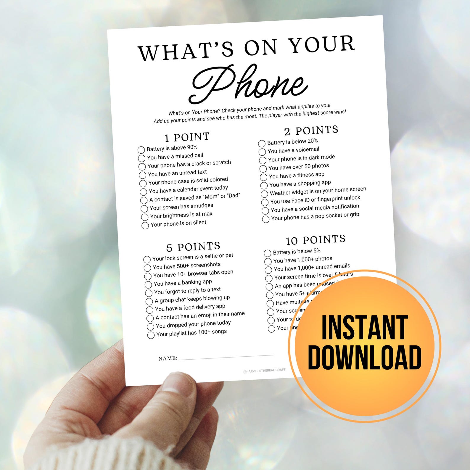 What’s on Your Phone Game, Printable Cell Phone Game, Family Reunion ...