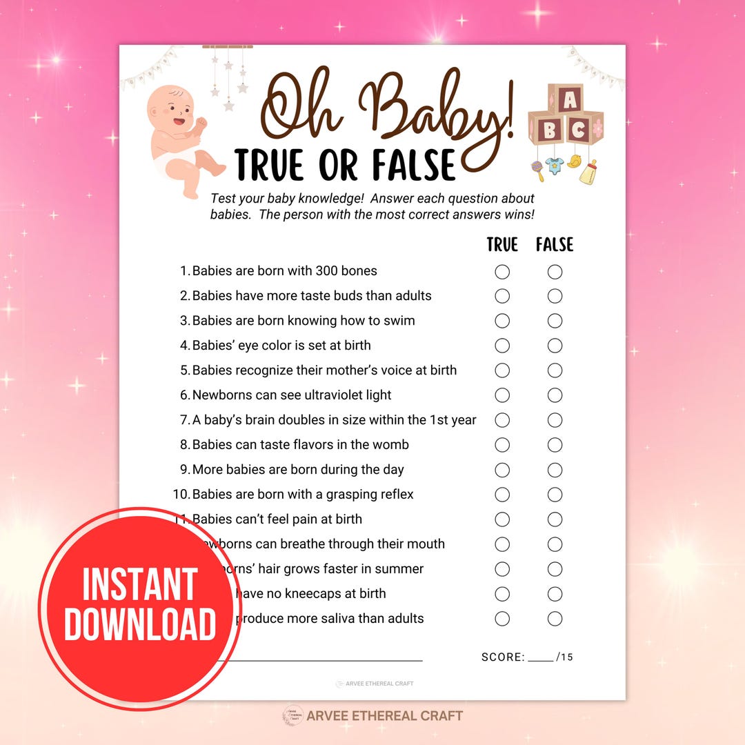 Oh Baby True or False Baby Shower Game, Printable Virtual Baby Shower ...