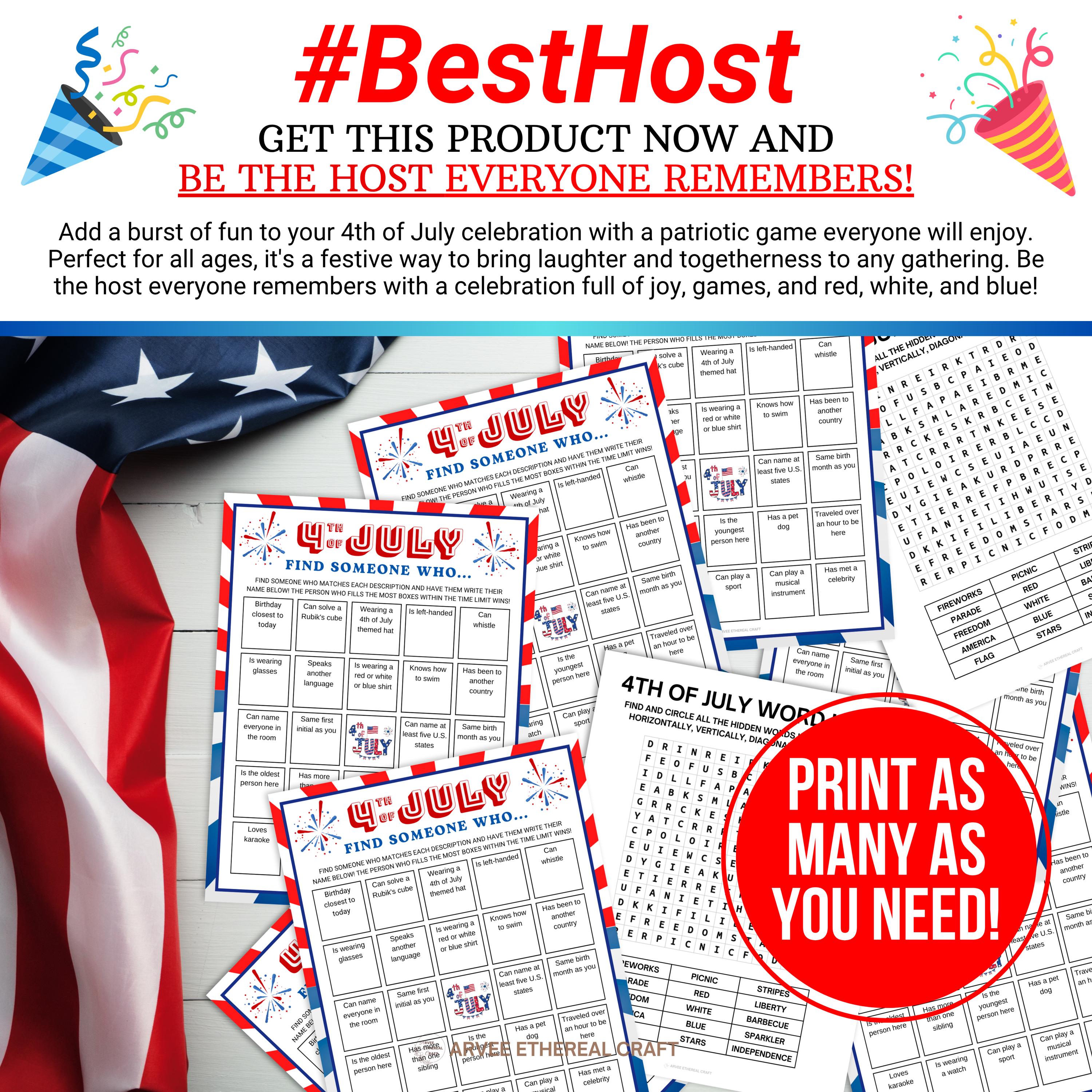 Find the Guest Bingo, 4th of July Printable Find Someone Who Bingo ...
