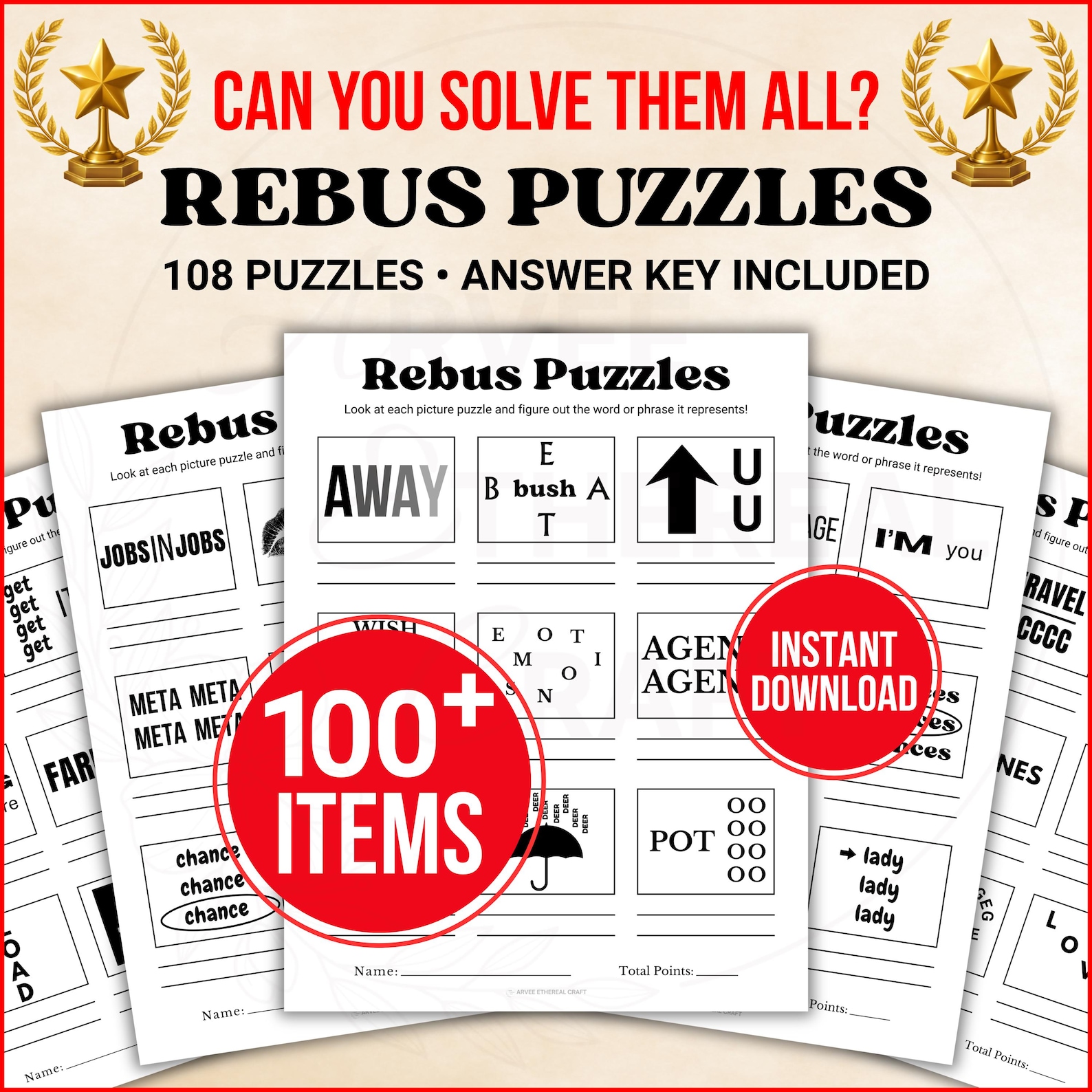 100+ Printable Rebus Puzzles Game Bundle, Picture Puzzles Quiz, Rebus ...