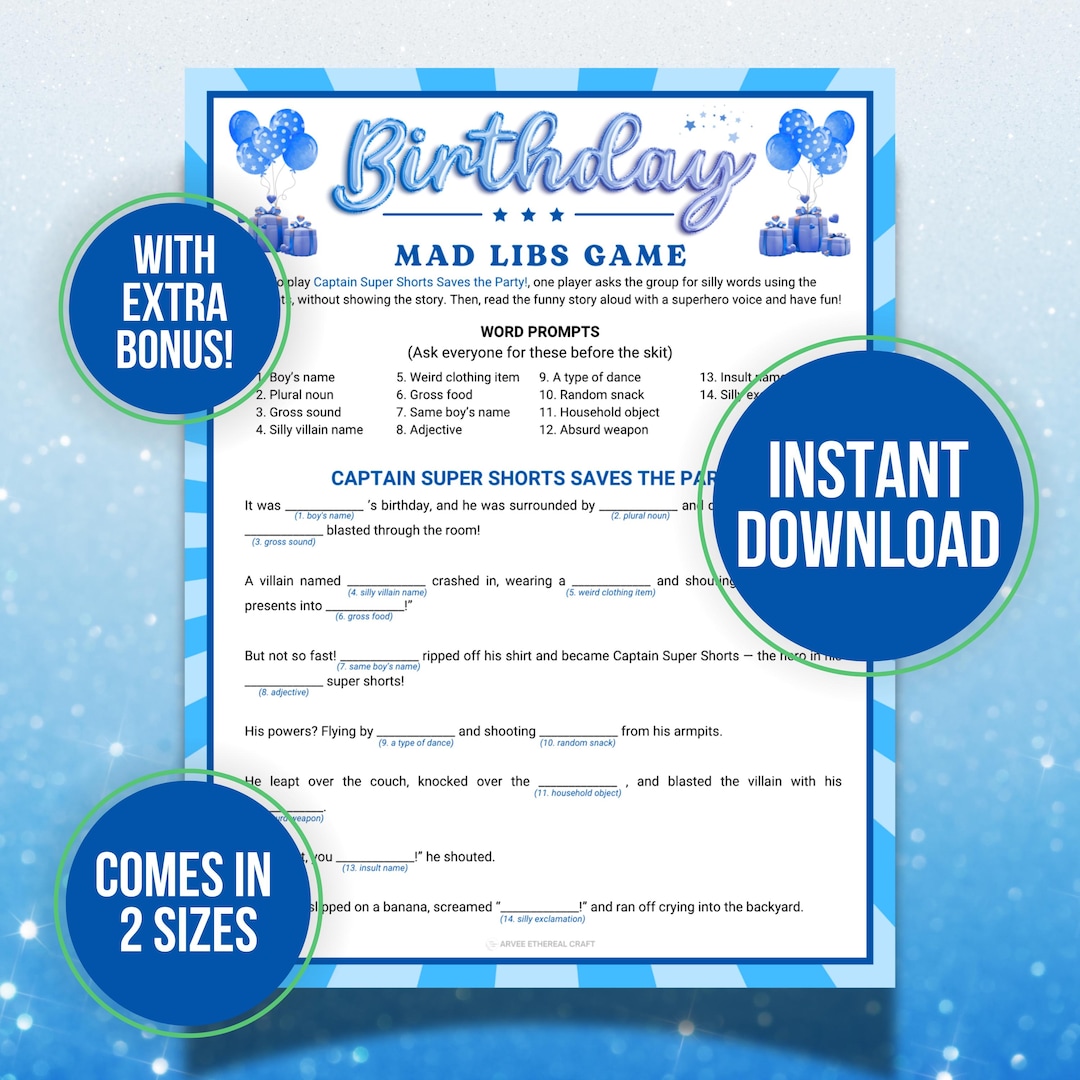 Mad Libs Game, Birthday Printable Ad Libs Funny Story Time, Fill in the ...