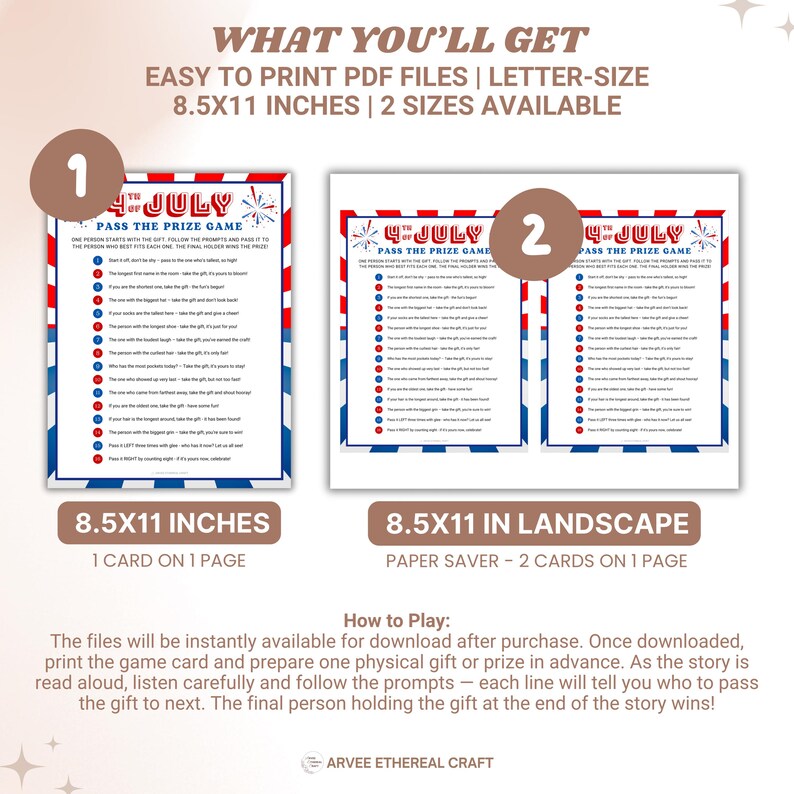 4th of July Pass the Prize Game, Printable Pass the Gift Present Game ...