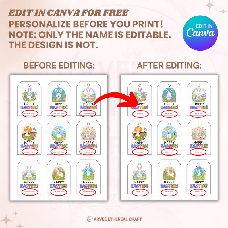 Personalized Easter Basket Tag Editable Template, Easter Basket Tags ...