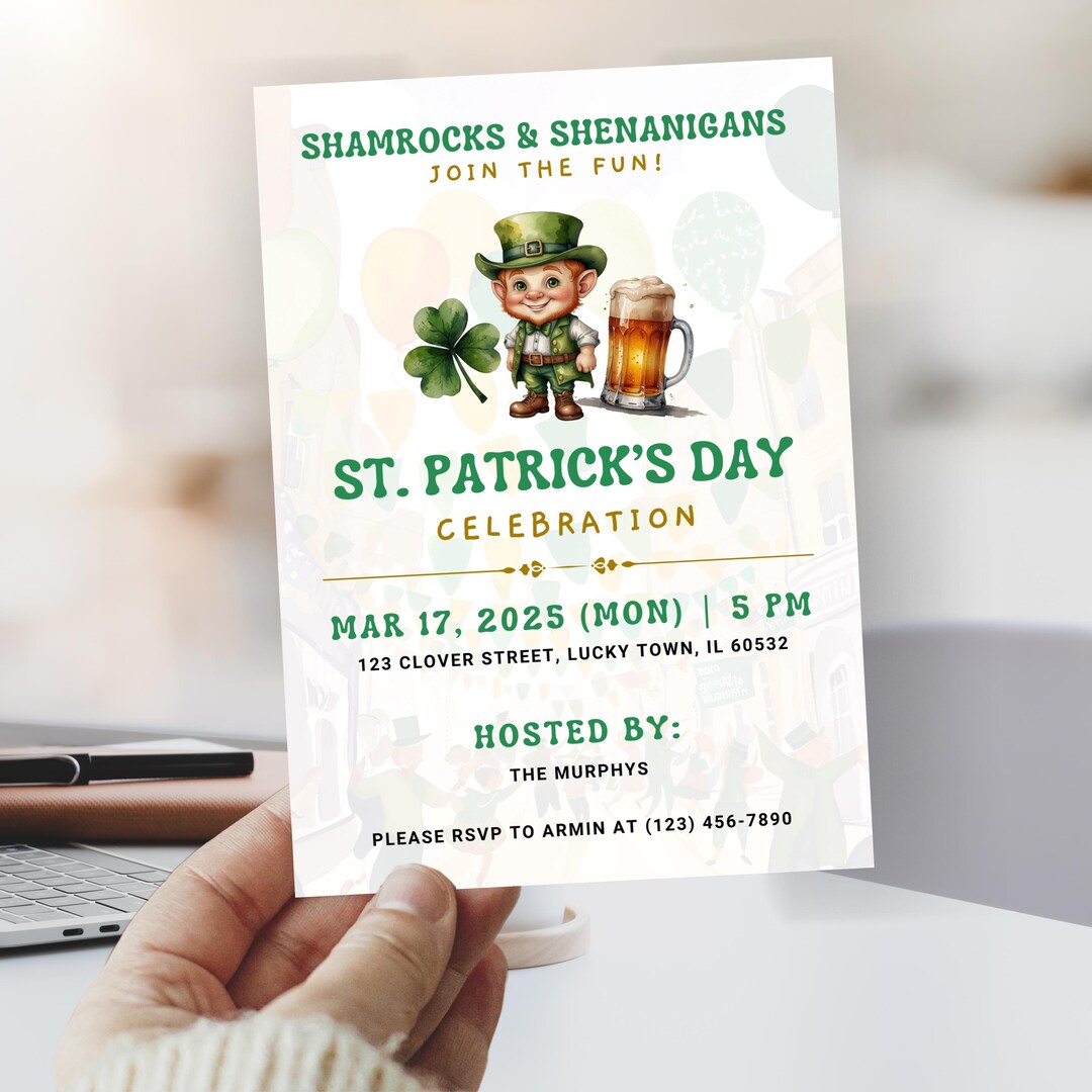 St Patricks Day Editable Digital Party Invitation Canva Template, St ...