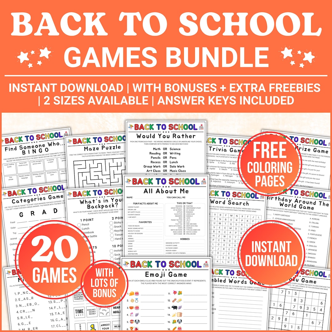 Back to School Games Bundle, Printable Classroom Games, Teacher Student ...