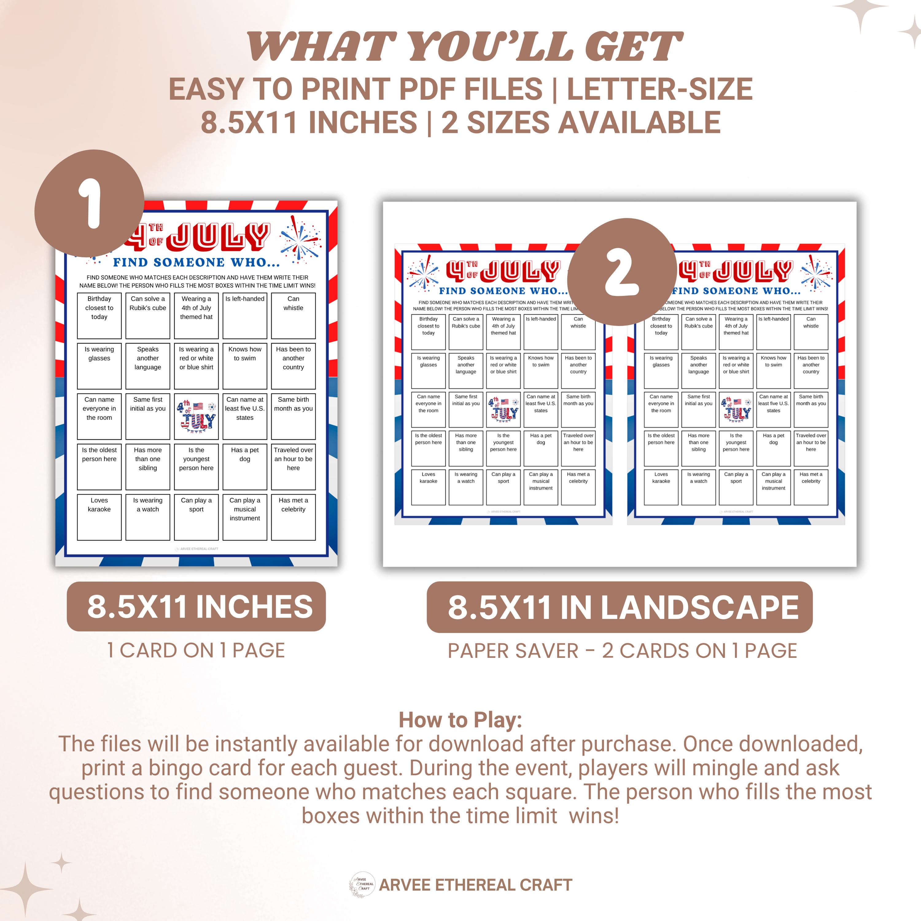 Find the Guest Bingo, 4th of July Printable Find Someone Who Bingo ...