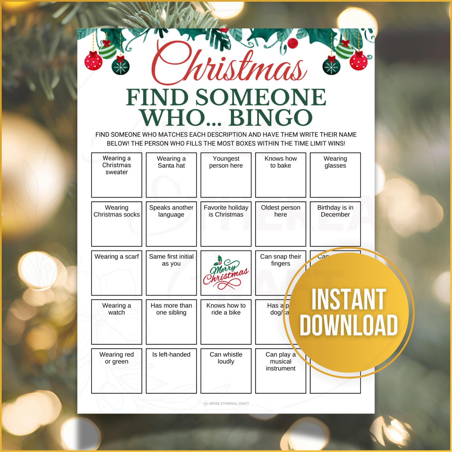Christmas Find Someone Who Bingo, Printable Find the Guest Bingo, Get ...