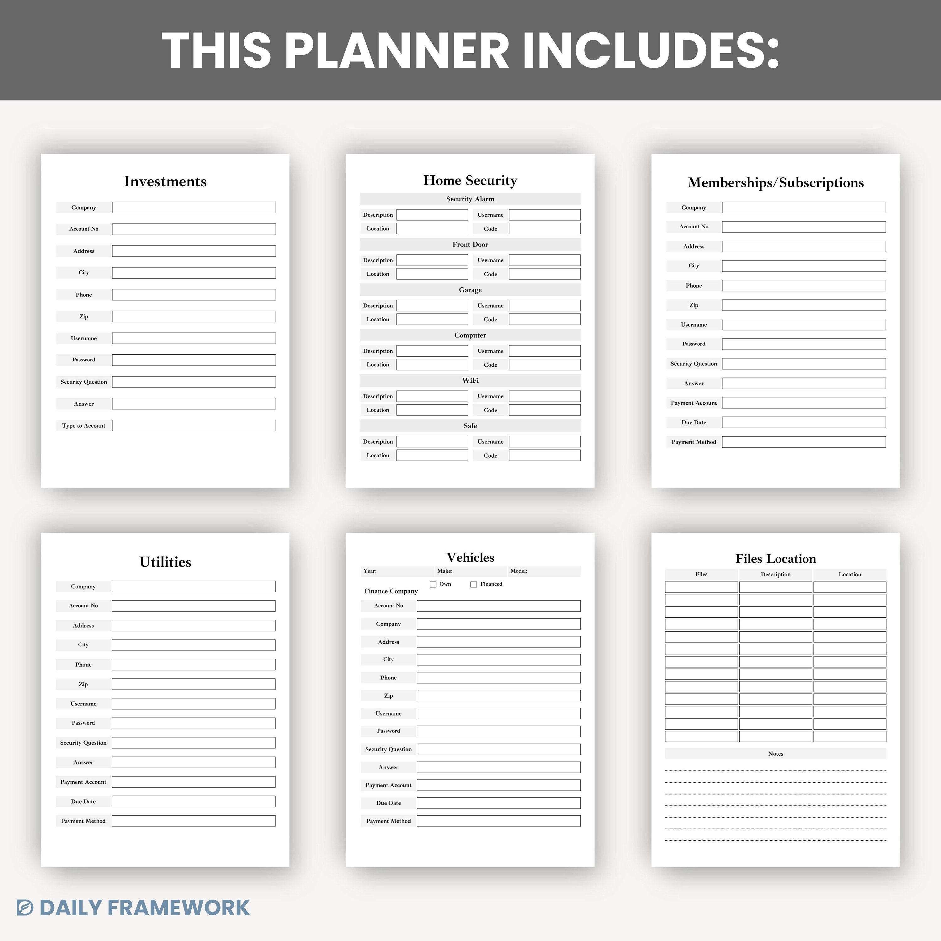 End of Life Planner Printable, Memorial Funeral Favors, in Case of ...