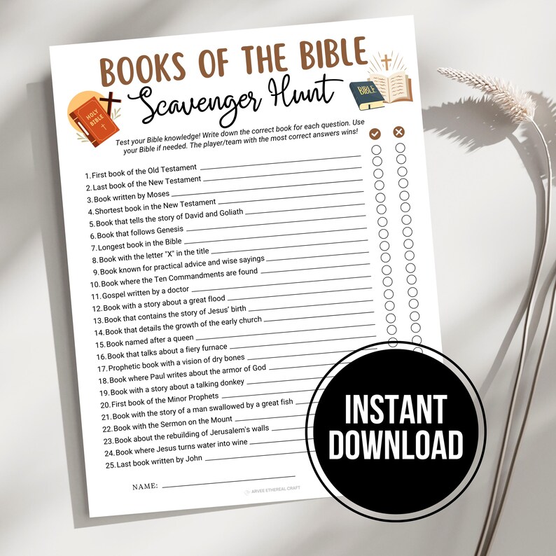 Books of the Bible Scavenger Hunt Game, Printable Church Women Ministry ...