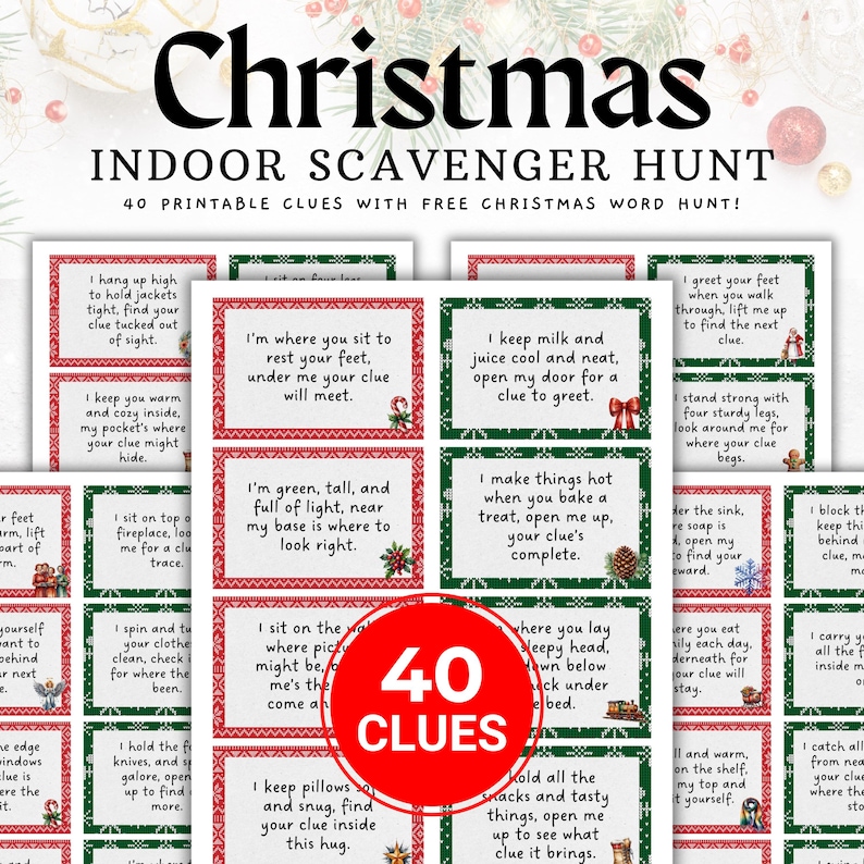 Christmas Scavenger Hunt, Indoor Christmas Treasure Hunt Kids, Family ...