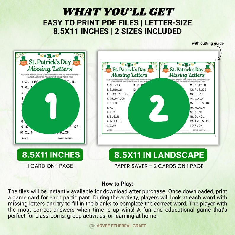 Printable St Patrick's Day Missing Letters Game, Fill in the Blanks ...