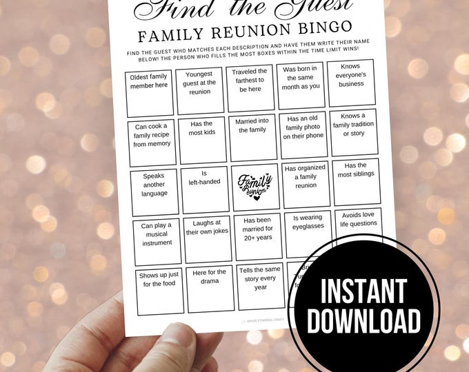 Editable Family Reunion Bingo, Family Reunion Games, Find the Guest ...