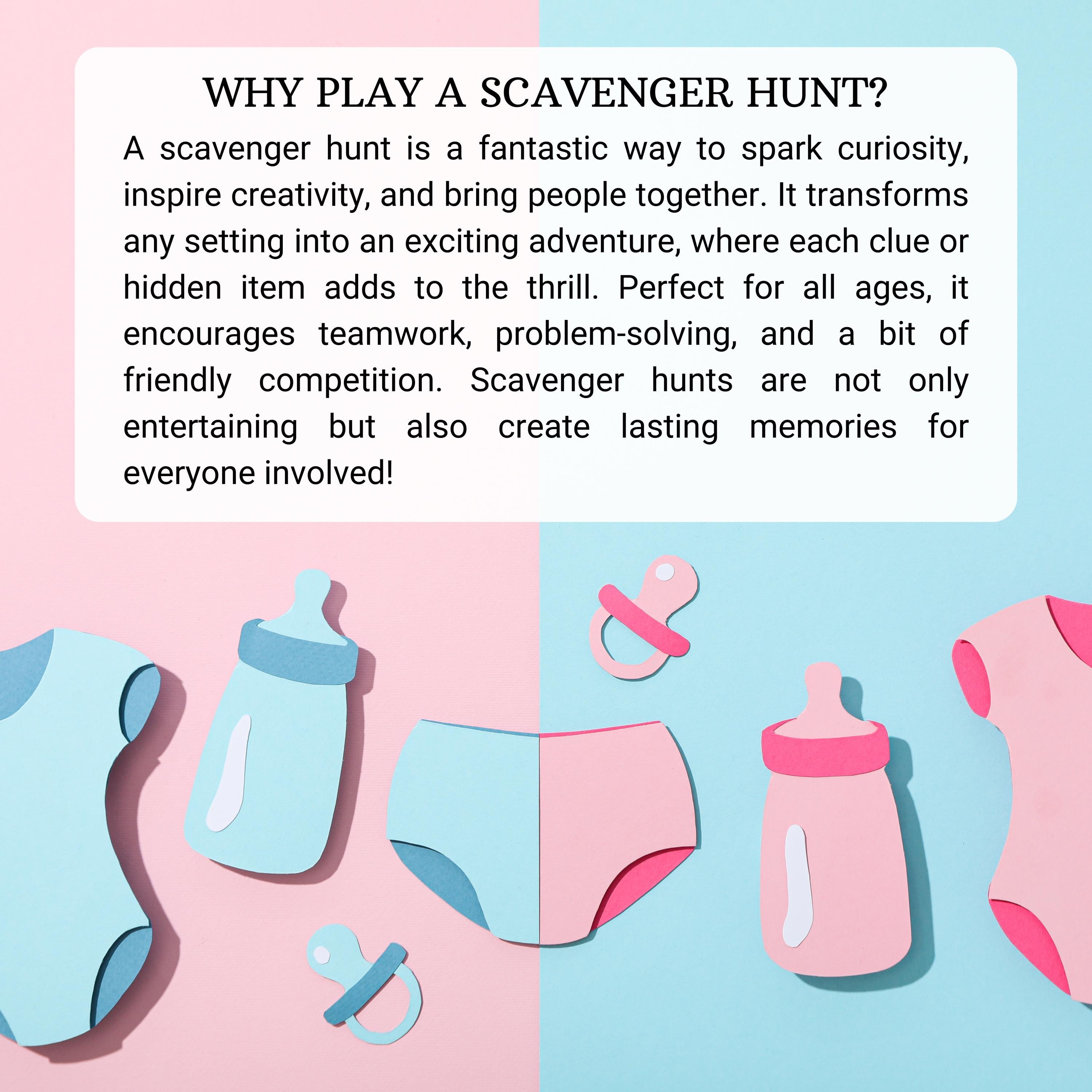Printable Gender Reveal Scavenger Hunt Clues, Gender Reveal Ideas ...