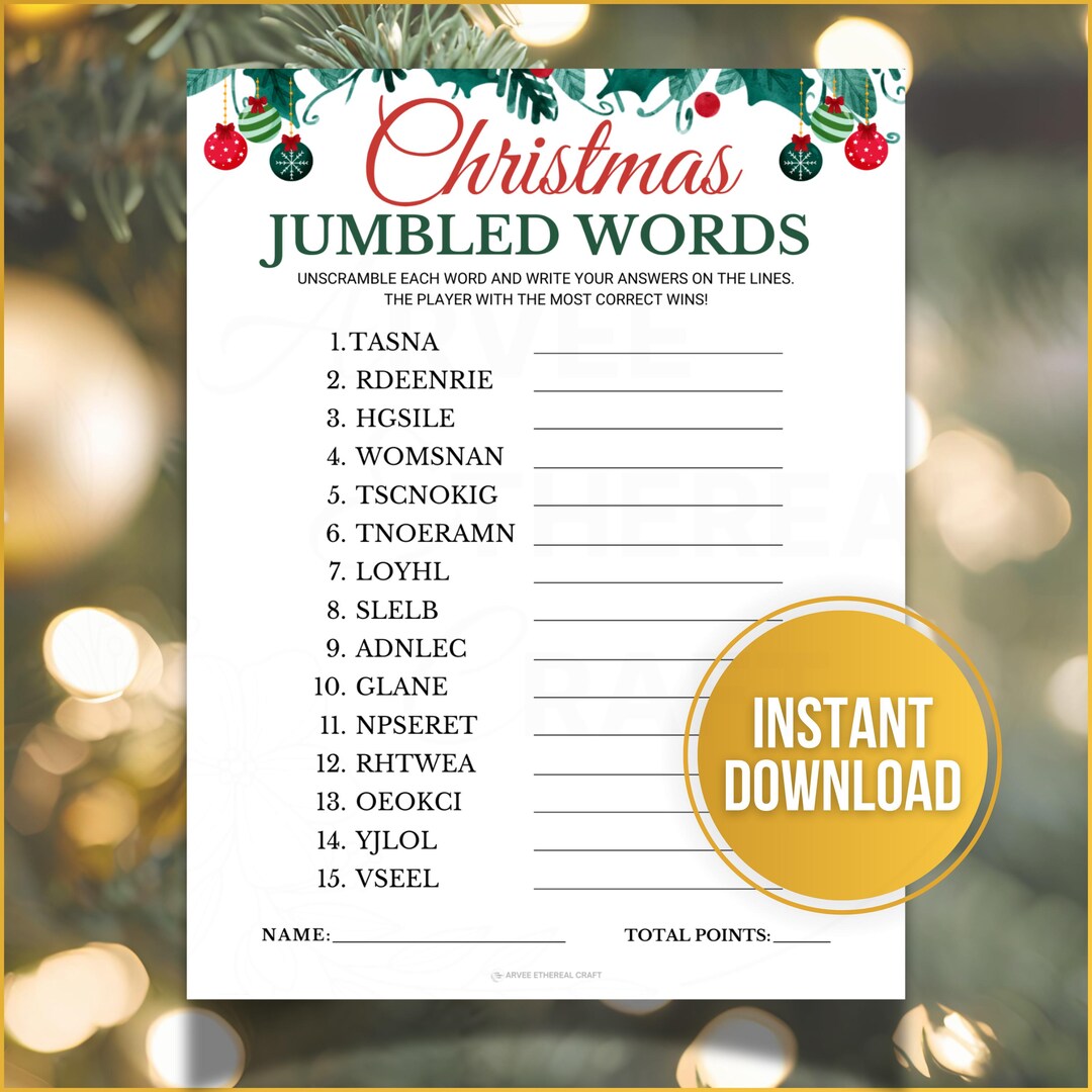 Christmas Scrambled Words Game, Printable Jumbled Words Game, Word ...