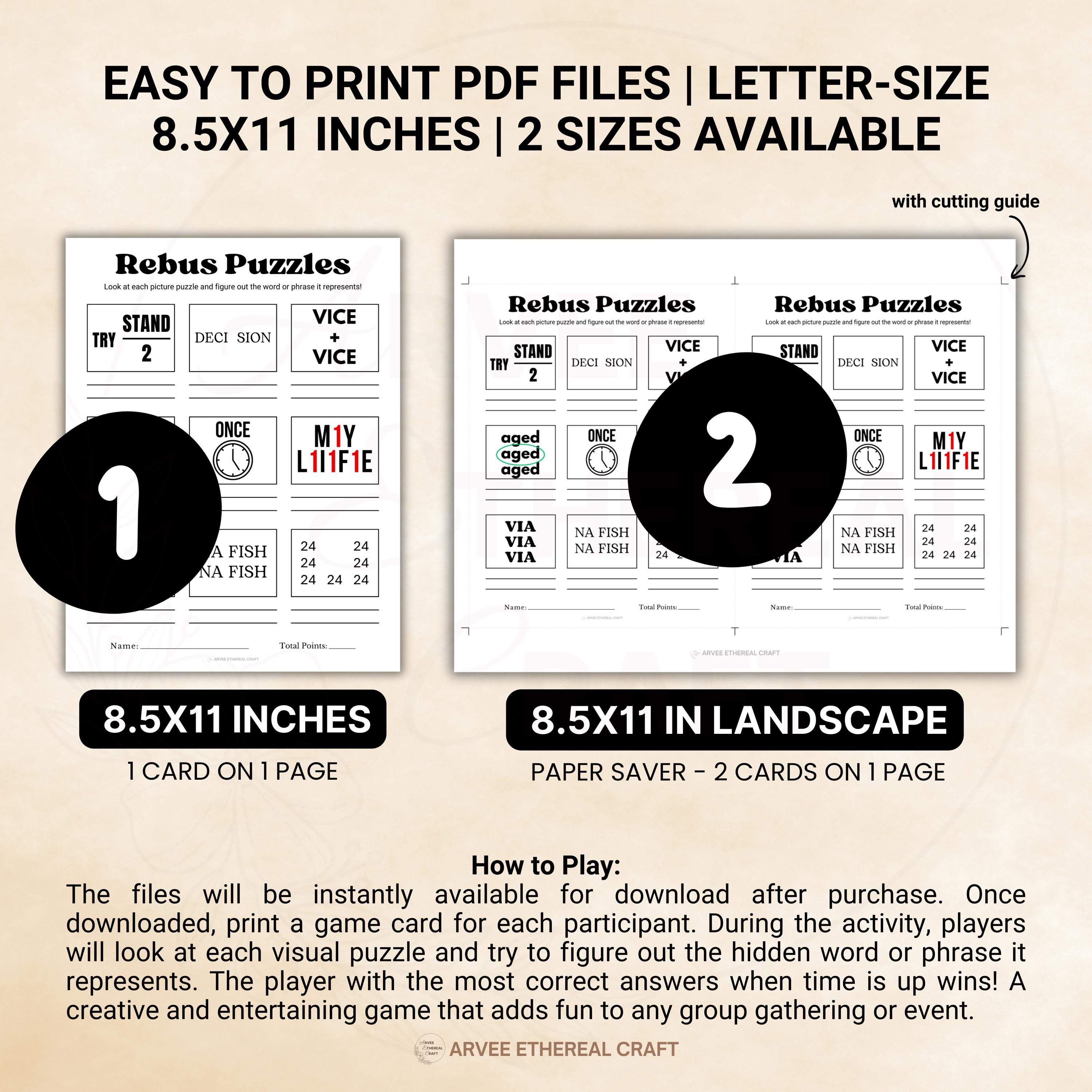 Printable Rebus Puzzles Game, Picture Puzzle Quiz, Rebus Games, Family ...